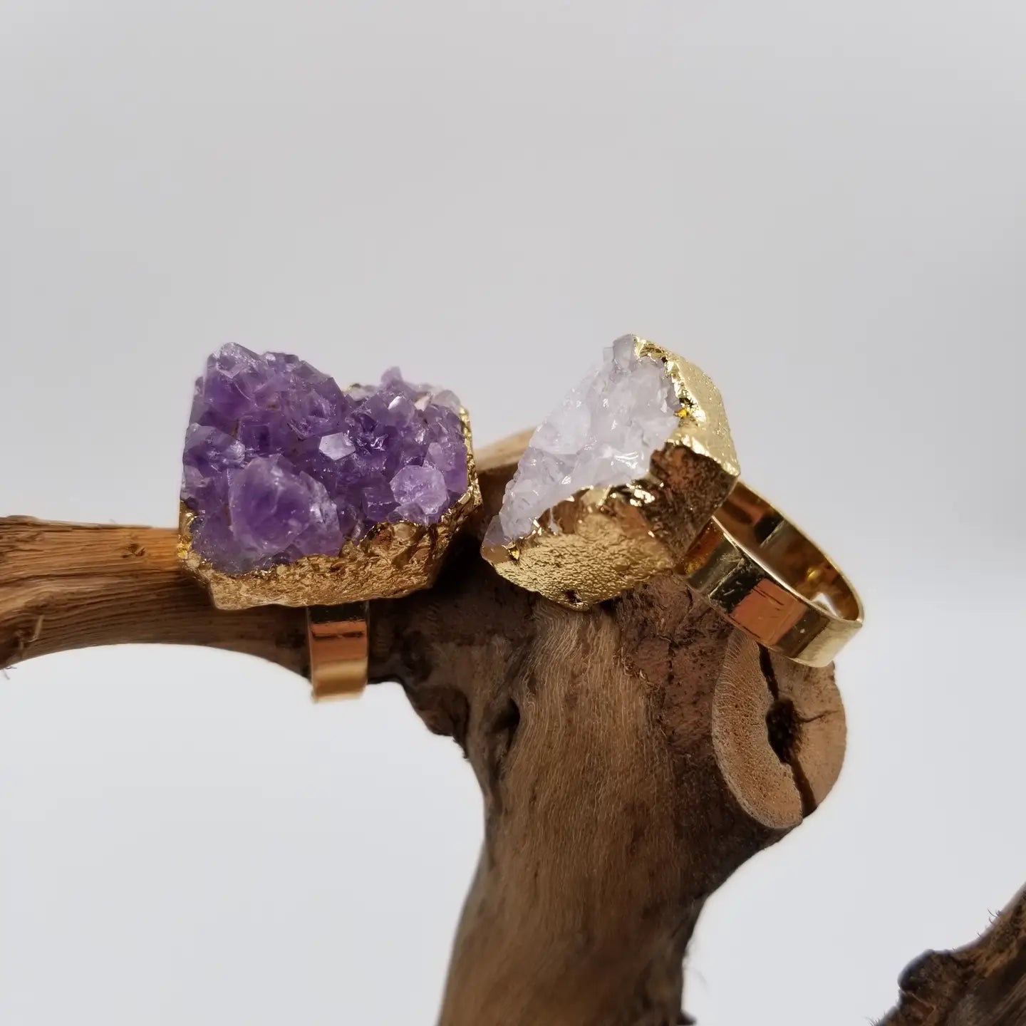 Natural Crystal Cluster Gold Ring
